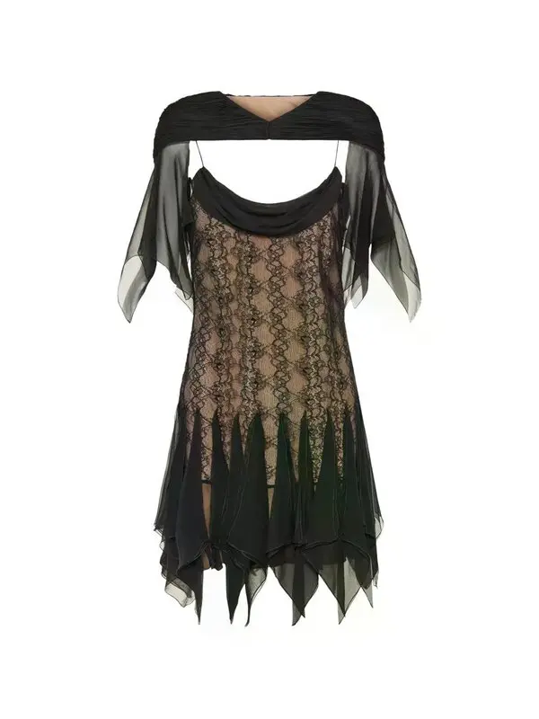 Valentino Garavani Lace-panelled Handkerchief-hem Dress - Black