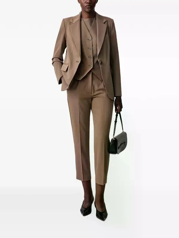 Sisley Pleated Cropped Trousers - Brown