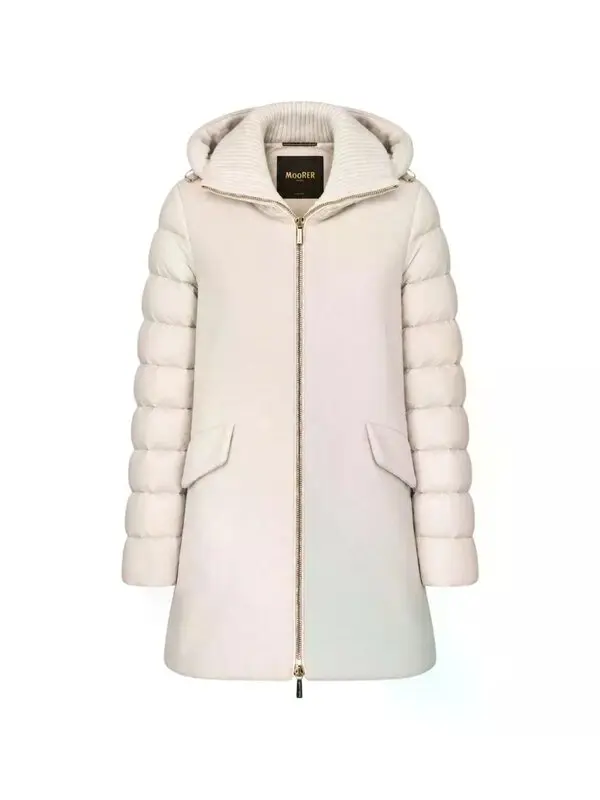 MOORER Quilted-sleeve Hooded Coat - Neutrals