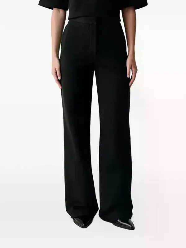 MSGM Logo-embroidered Wide-leg Trousers - Black