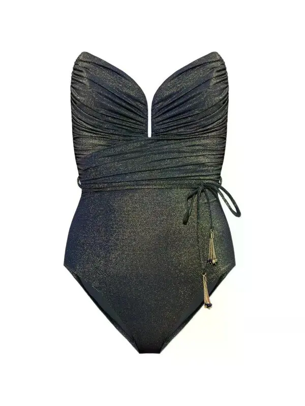 Zimmermann Metallic-effect Ruched Swimsuit - Blue