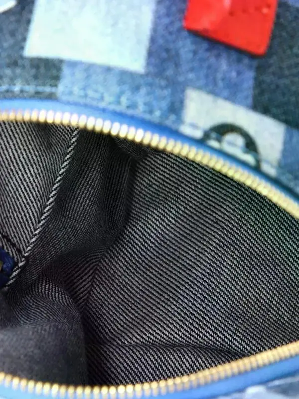 LOUIS VUITTON Palm Springs Damier And Monogram Patchwork Denim Mini Backpack