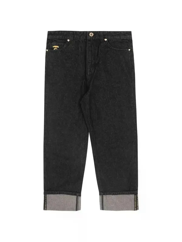 AAPE BY *A BATHING APE Embroidered Rolled-cuff Jeans - Black