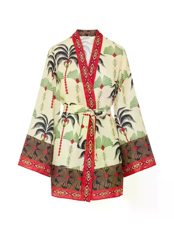 Anjuna Palm-print Linen Kimono