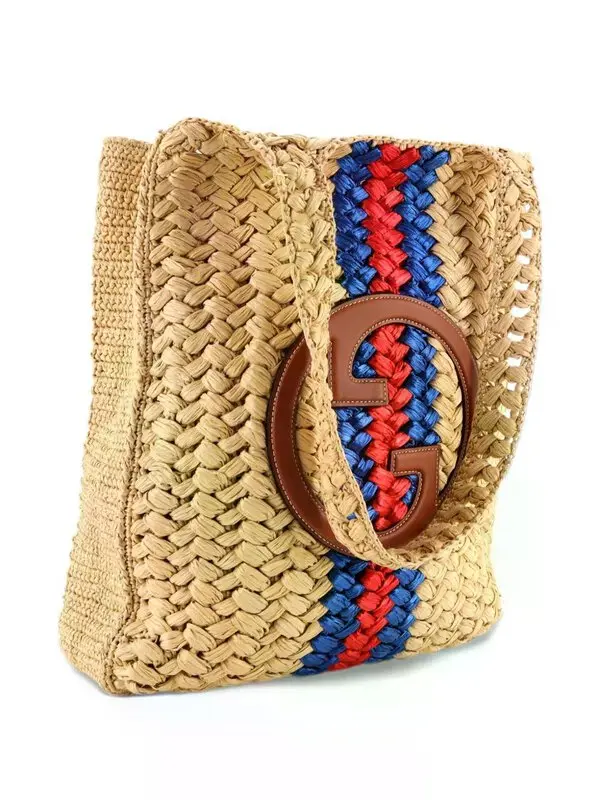 Gucci Blondie Nm Open Raffia Small Tote Bag - Neutrals