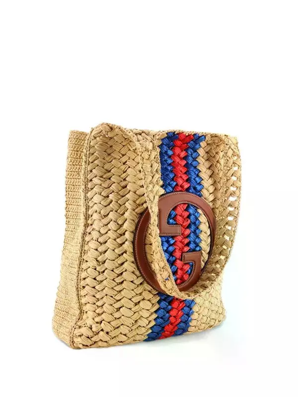 Gucci Blondie Nm Open Raffia Small Tote Bag - Neutrals