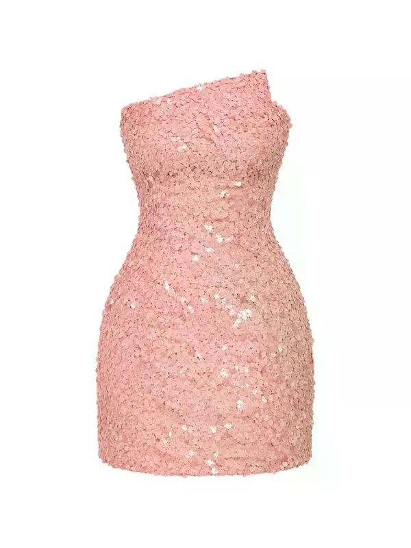 Rachel Gilbert Karter Embellished Asymmetric-neckline Strapless A-line Mini Dress - Pink
