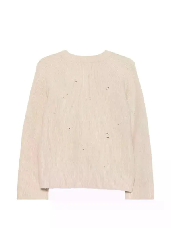 LANEUS Distressed Ribbed-knit Sweater