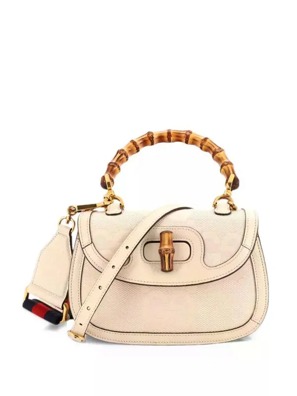 Gucci Bamboo 1947 Top Handle Bag Jumbo Gg Canvas Small Satchel - Blue
