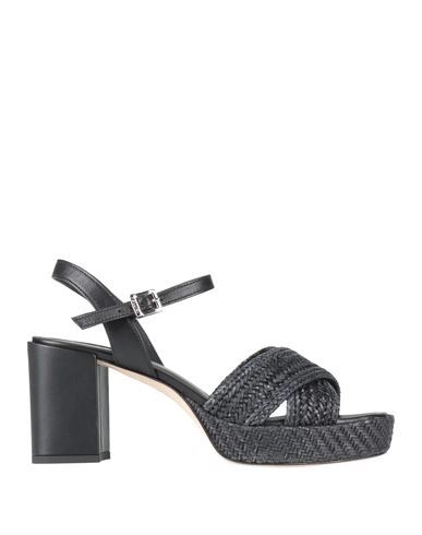 POLLINI Sandals Size Leather, Natural Raffia