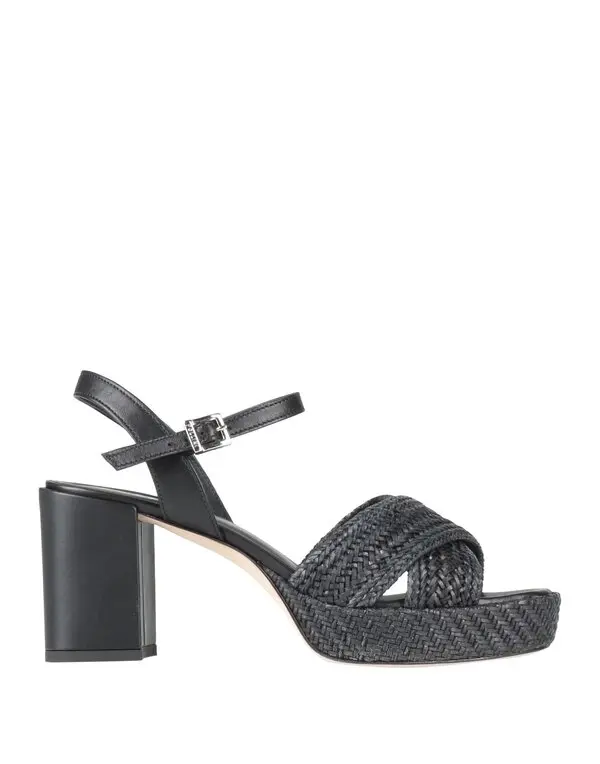 POLLINI Sandals Size Leather, Natural Raffia