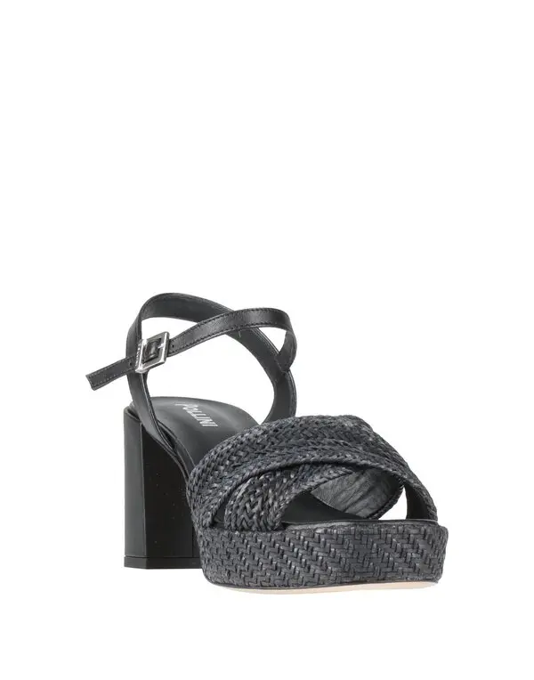 POLLINI Sandals Size Leather, Natural Raffia