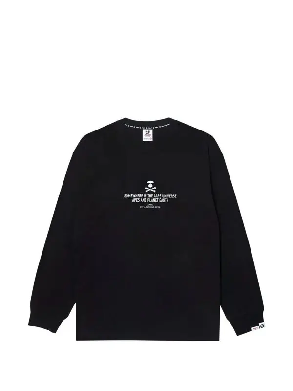 AAPE BY *A BATHING APE Moonface-print Long-sleeved T-shirt - Black