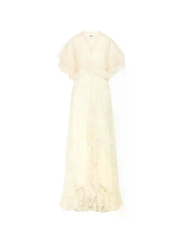 Chloé Ruffled Lace-embroidered Maxi Dress - Neutrals