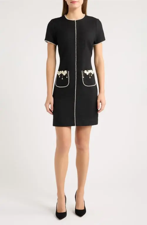 TAHARI ASL Pearl And Paillette Bouclé Sheath Dress