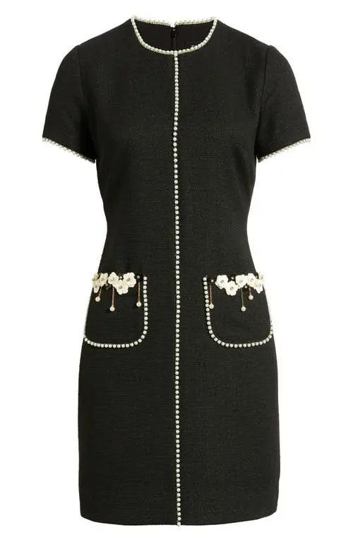 TAHARI ASL Pearl And Paillette Bouclé Sheath Dress