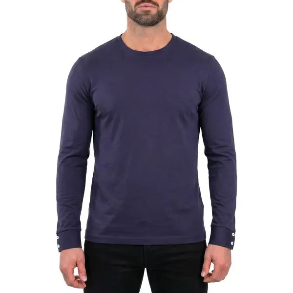 MACEOO Long Sleeve T-shirt With Button Cuffs - Blue