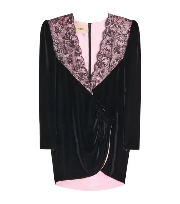 Valentino Garavani Velvet Lace-trim Mini Dress - Black
