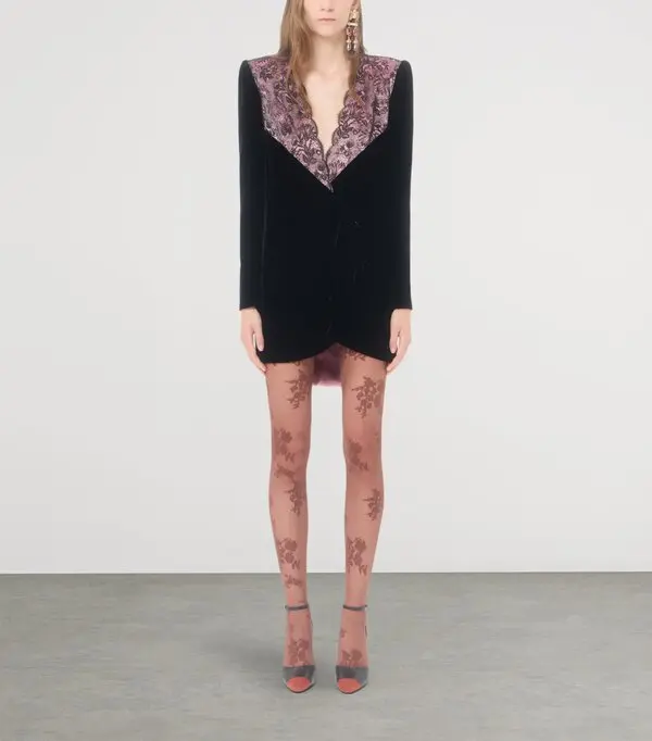 Valentino Garavani Velvet Lace-trim Mini Dress - Black