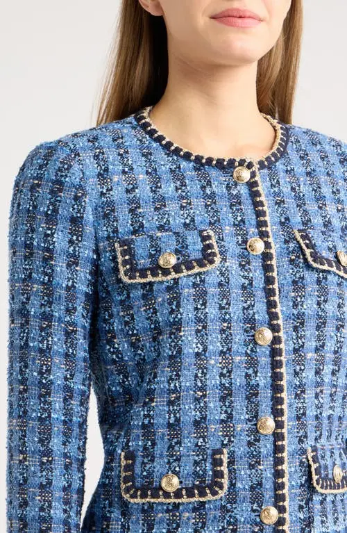 TAHARI ASL Collarless Boucle Jacket
