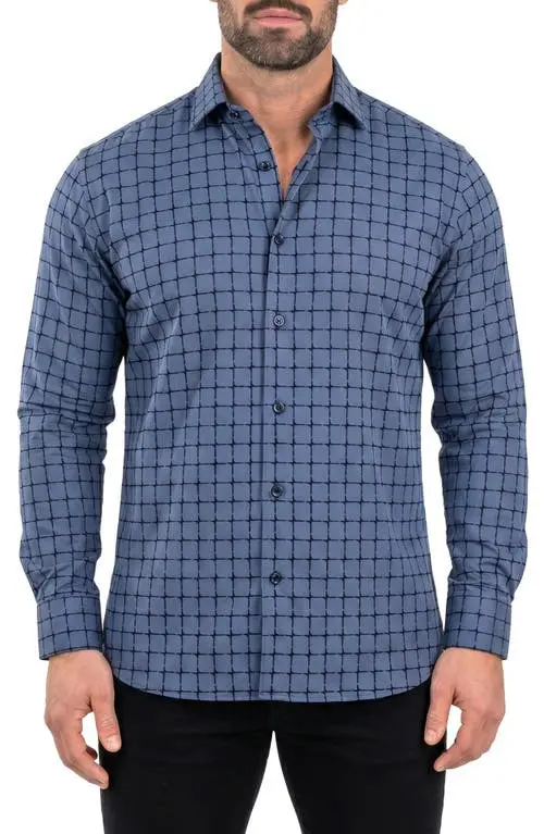 MACEOO Fibonacci Performance Grid Dress Shirt - Blue
