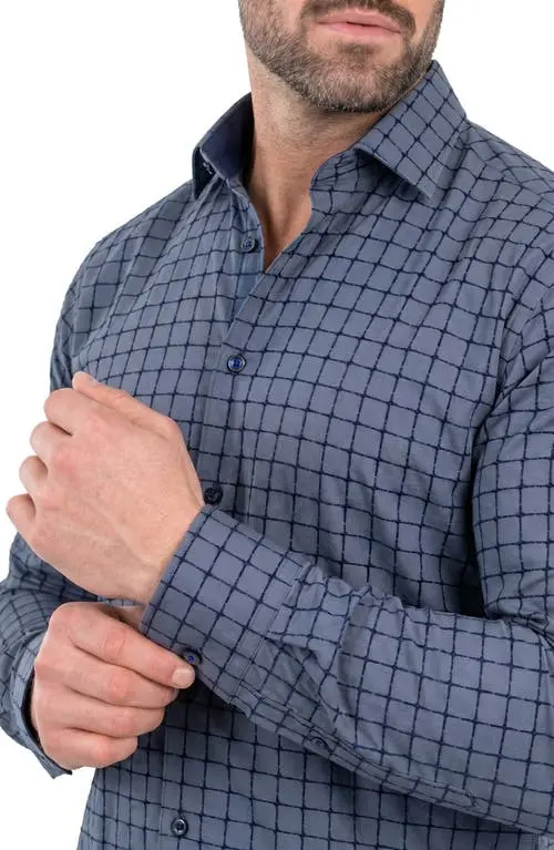 MACEOO Fibonacci Performance Grid Dress Shirt - Blue