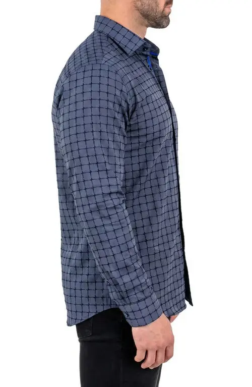 MACEOO Fibonacci Performance Grid Dress Shirt - Blue