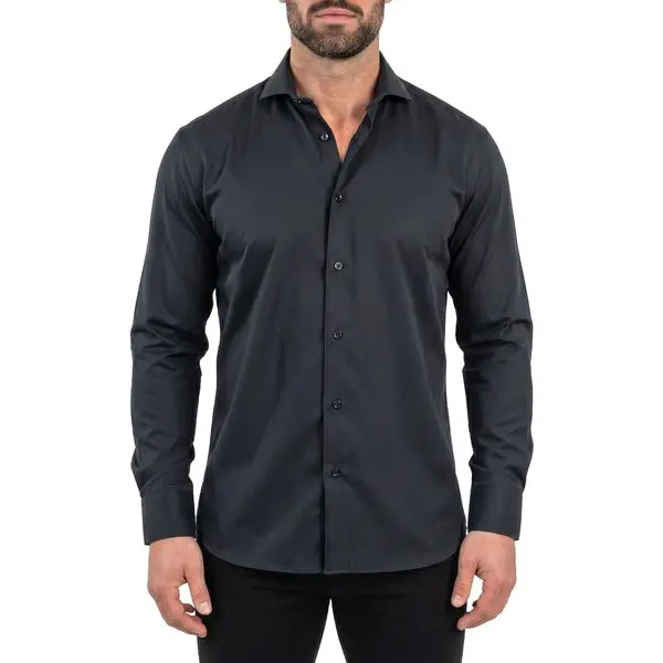 MACEOO Einstein Long Sleeve Stretch Dress Shirt - Black