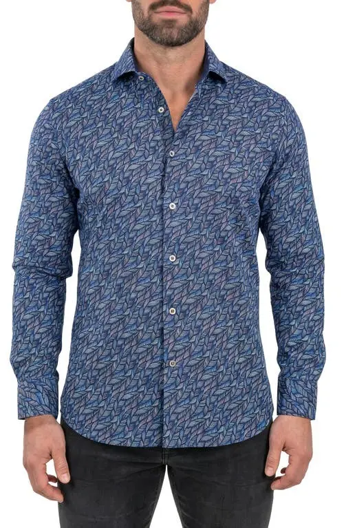 MACEOO Einstein Herringbone Print Performance Dress Shirt - Blue