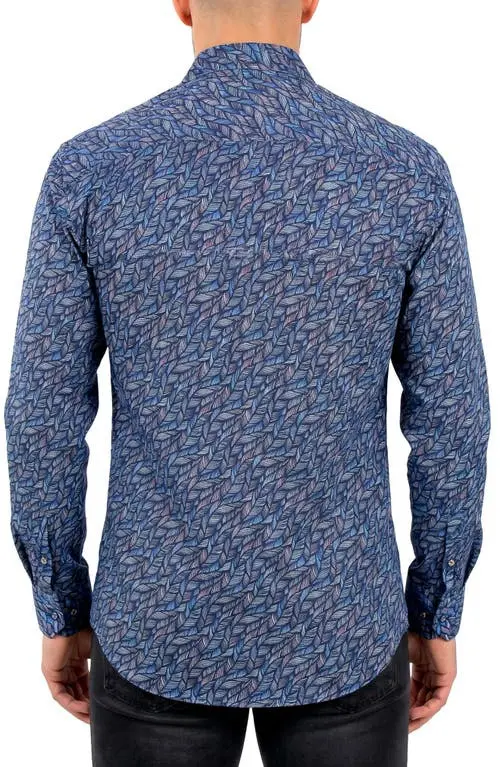 MACEOO Einstein Herringbone Print Performance Dress Shirt - Blue