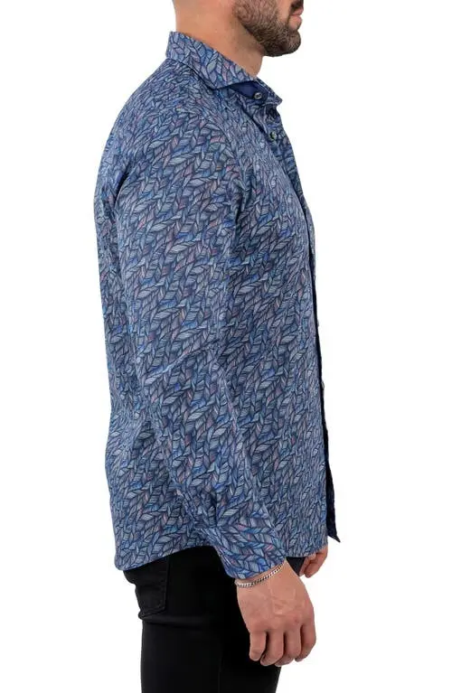 MACEOO Einstein Herringbone Print Performance Dress Shirt - Blue