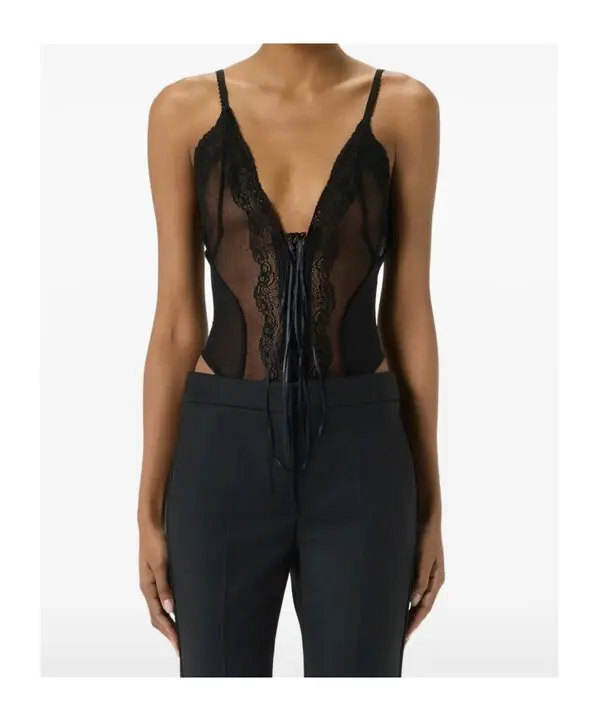 Blumarine Marquisette And Lace Thong Bodysuit