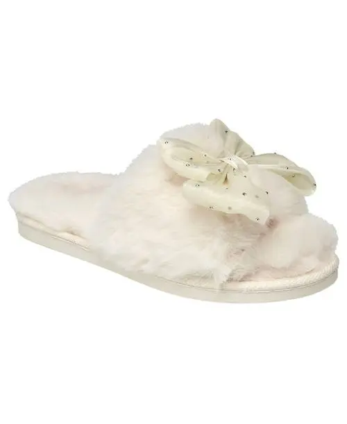 Thalia Sodi Blingbo Faux Fur Bling Bow Slipper - Ivory