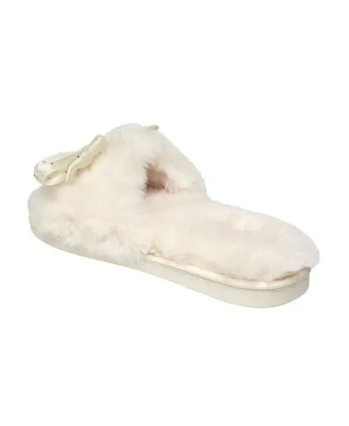 Thalia Sodi Blingbo Faux Fur Bling Bow Slipper - Ivory