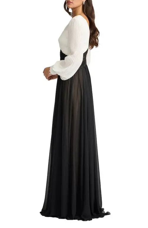 Tadashi Shoji Benulo Pleated Embroidered Waist Gown