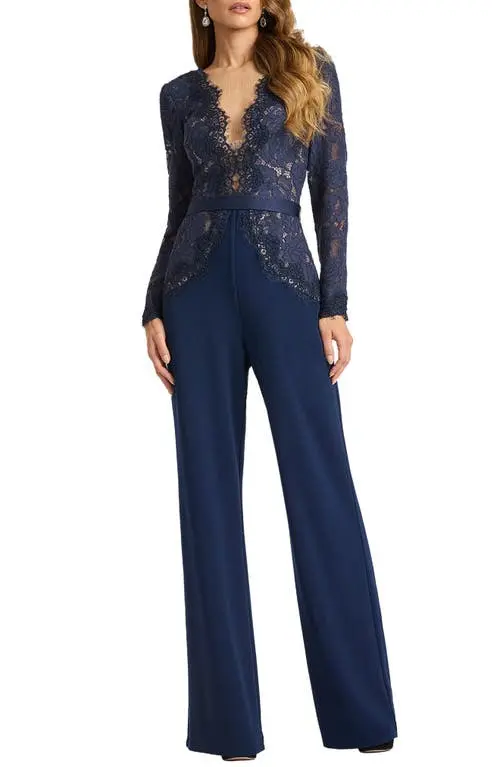 Tadashi Shoji Amaris Plunging Illusion Lace Jumpsuit