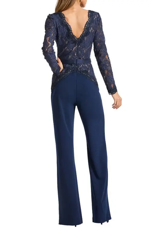 Tadashi Shoji Amaris Plunging Illusion Lace Jumpsuit
