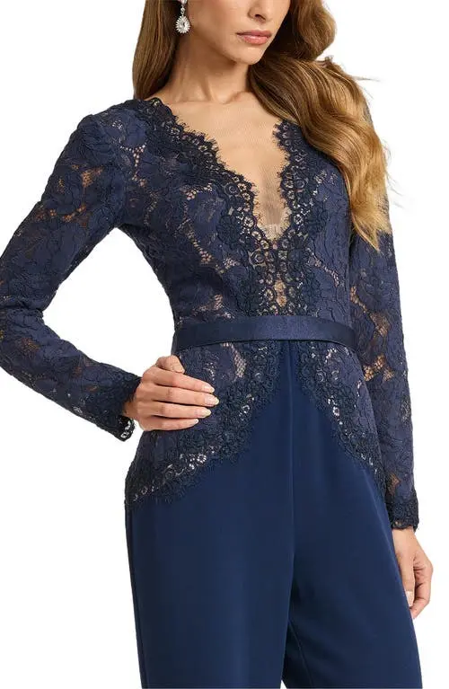Tadashi Shoji Amaris Plunging Illusion Lace Jumpsuit