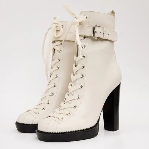 VINCI LEATHER SHOES The Estrada Leather Lace-up Platform Heel Mid Calf Boot
