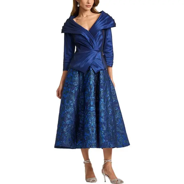 Tadashi Shoji Renwick Portrait Midi Dress - Navy/multi
