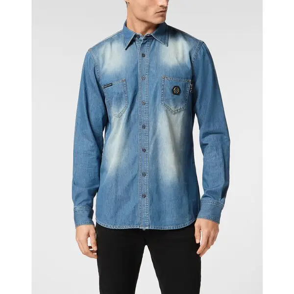 Philipp Plein Denim Shirt Long-sleeve Skull&amp;bones