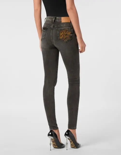 Philipp Plein Denim High Waist Jegging Logo - Rushgrey