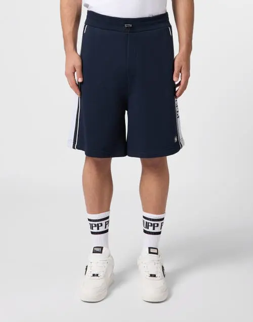 Philipp Plein Fleece Shorts Logo Stripe - Navy