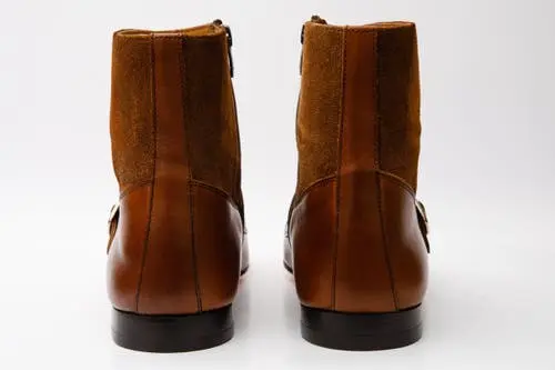 VINCI LEATHER SHOES Preston Leather & Suede Double Monk Strap Ankle Boot