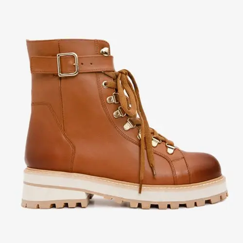 VINCI LEATHER SHOES The Belgrano Leather Lace-up Ankle Boot With A Side Zipper