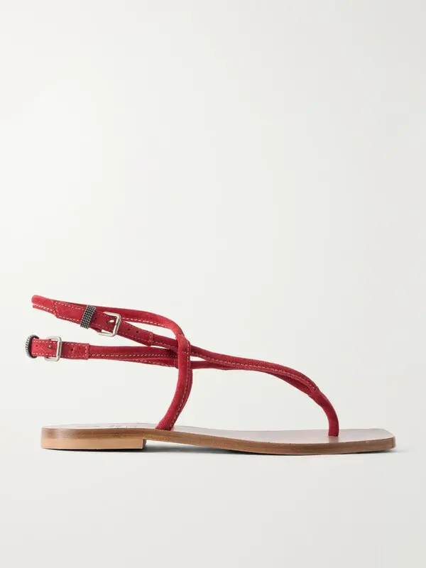 Brunello Cucinelli Suede Thong Sandals - Red