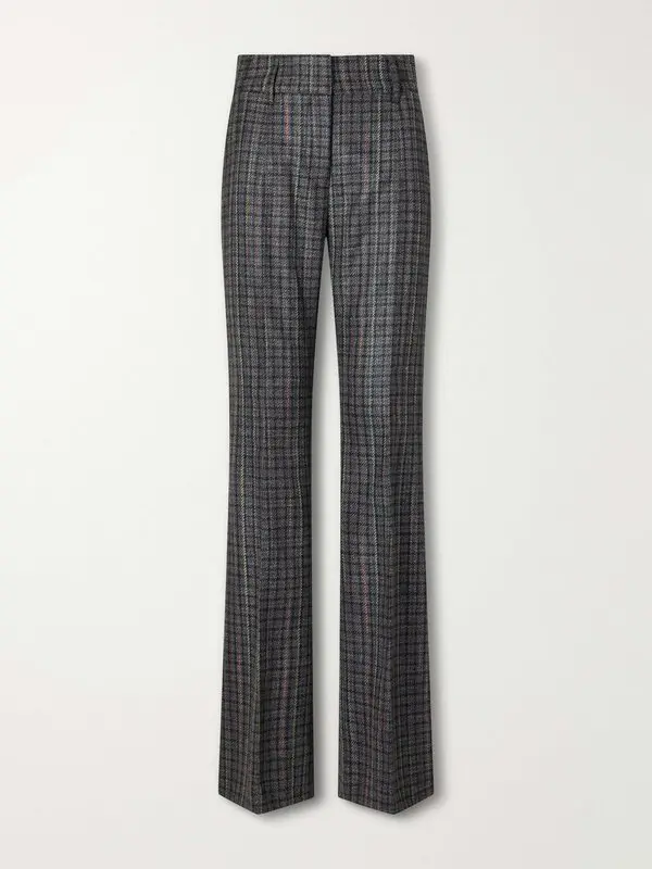 Gabriela Hearst Rhein Houndstooth Wool And Silk-blend Twill Flared Pants - Gray
