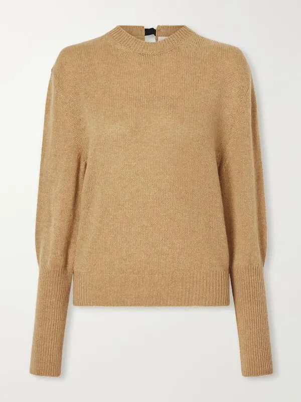 LANVIN Knot-detailed Grosgrain-trimmed Cashmere Sweater - Brown