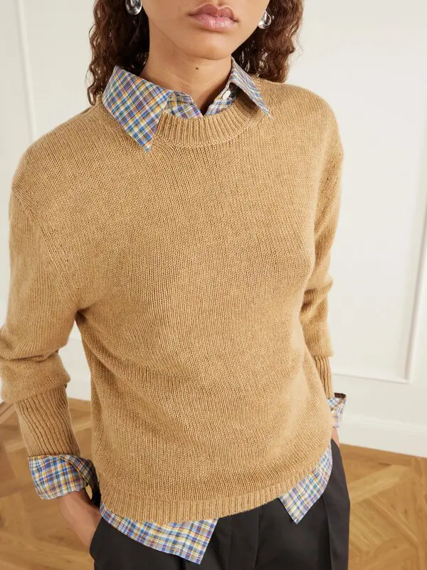 LANVIN Knot-detailed Grosgrain-trimmed Cashmere Sweater - Brown