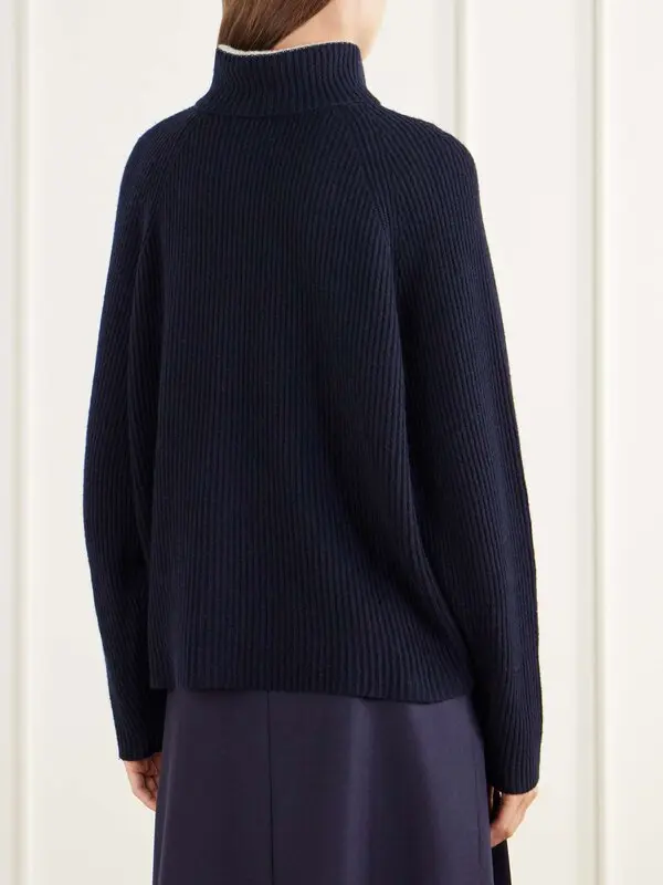 Gabriela Hearst Tipped Wigman Ribbed Cashmere Turtleneck Sweater